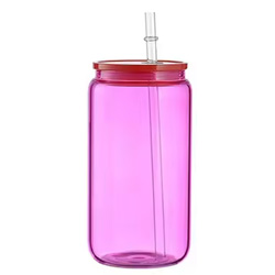 Pink 16oz Glass Can with Straw :: 143VINYL.COM